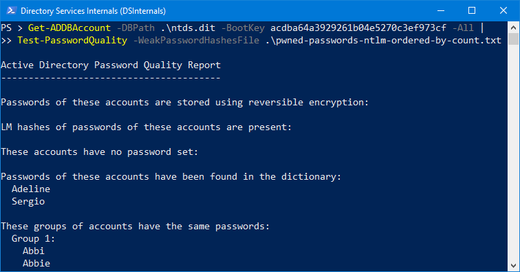 Auditing Active Directory Password Quality | DSInternals